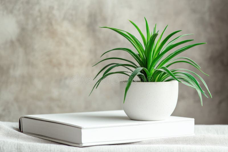 A Small Potted Plant Sits Atop a Stack of Books, Perfect for Adding ...