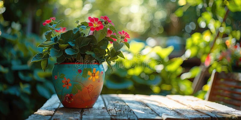 A Small Potted Plant Sits Atop a Wooden Table, Ready for Display Stock ...