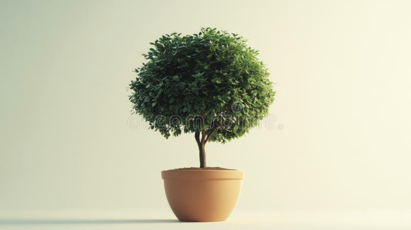 Small Potted Tree with Round Crown Against a White Background Stock ...