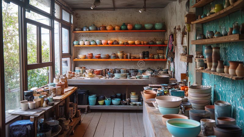 Small Pottery Studio with Colorful Handmade Ceramics Pic Stock Photo ...