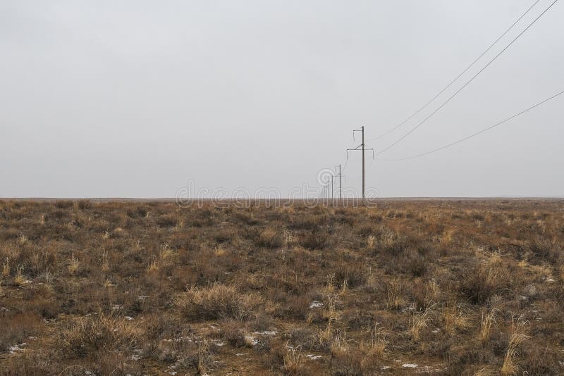 A Small Power Line in the Steppe Stock Image - Image of environment ...