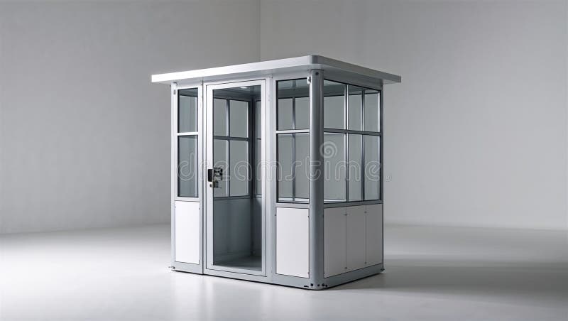 Small Prefabricated Guard Booth with Windows Closed and Plain Walls, on ...