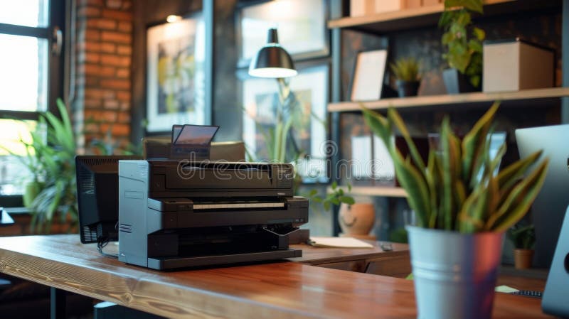 Small Printer in Loft Office. Contemporary Interior SOHO Stock Image ...