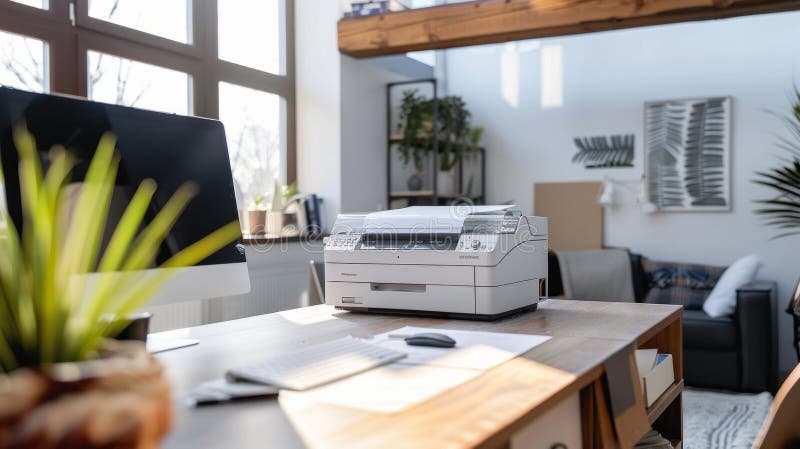 Small Printer in Loft Office. Contemporary Interior SOHO Stock Photo ...