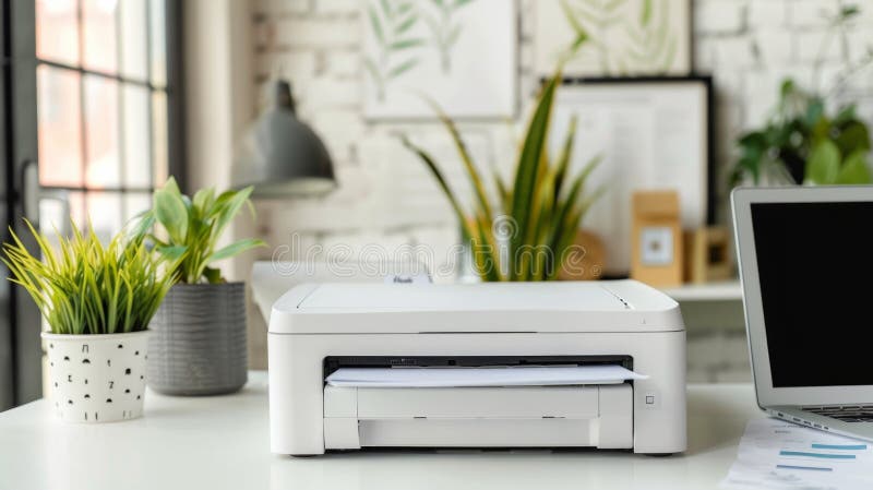 Small Printer in Loft Office. Contemporary Interior SOHO Stock Image ...