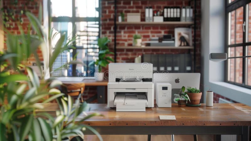 Small Printer in Loft Office. Contemporary Interior SOHO Stock Image ...