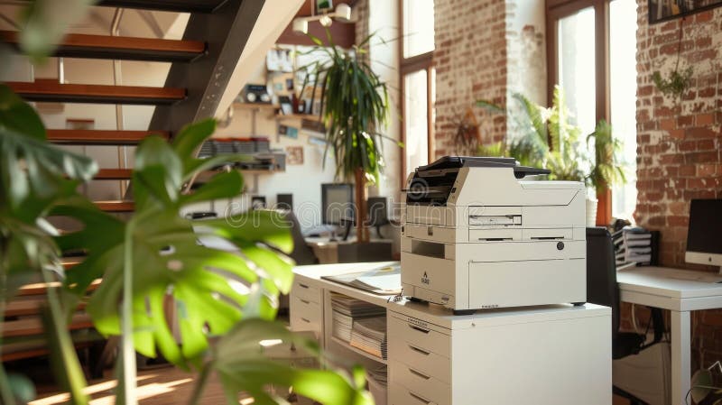 Small Printer in Loft Office. Contemporary Interior SOHO Stock Photo ...