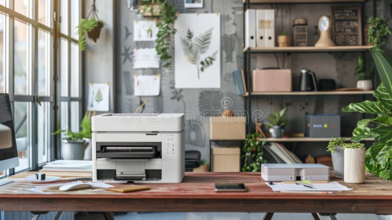 Small Printer in Loft Office. Contemporary Interior SOHO Stock Image ...