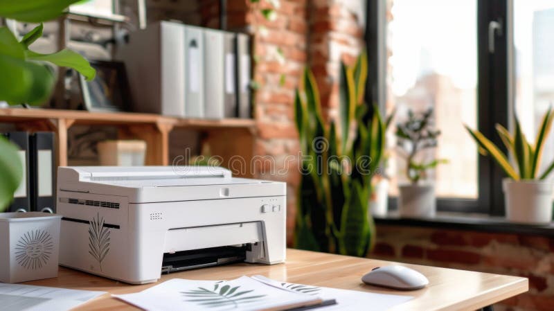 Small Printer in Loft Office. Contemporary Interior SOHO Stock Photo ...