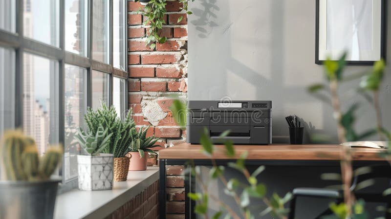 Small Printer in a Modern Loft Office Setting. the Image Showcases a ...