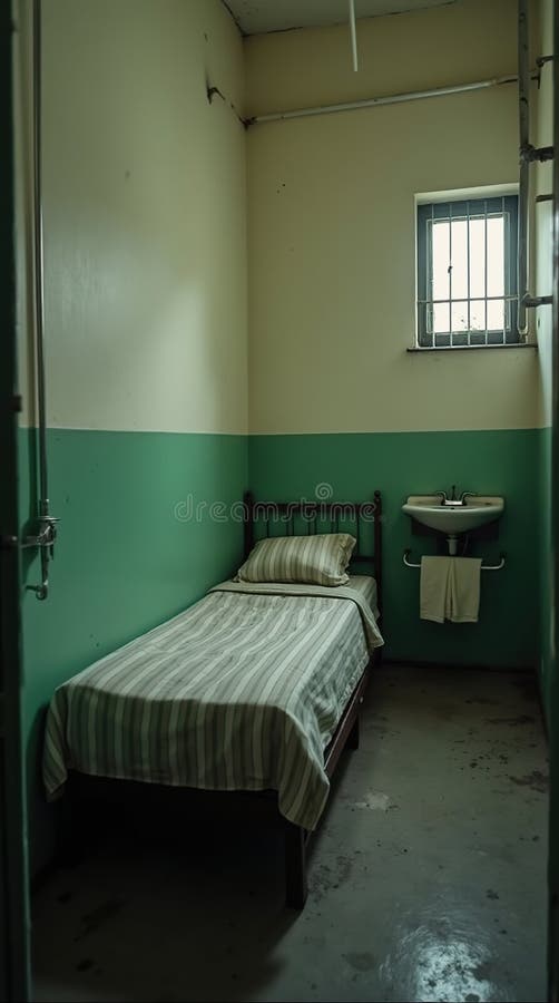 Small Prison Cell Interior with Simple Bedding and Sink Stock ...