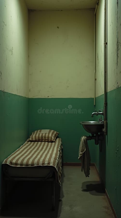 Small Prison Cell with Narrow Bed and Simple Amenities Stock ...
