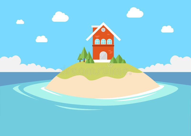 Small Private House in Small Island Stock Vector - Illustration of ...