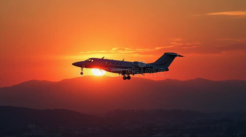 Small Private Jet Taking Off at Sunset, Sleek and Fast, Cutting through ...