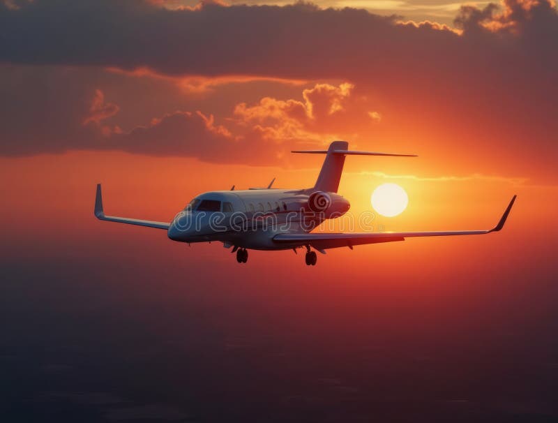 Small Private Jet Taking Off at Sunset, Sleek and Fast, Cutting through ...