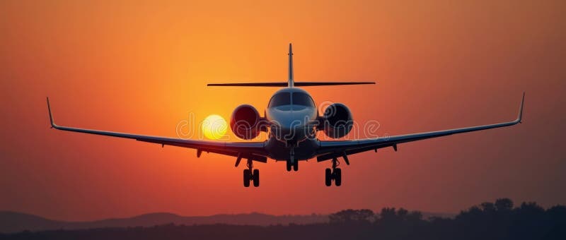 Small Private Jet Taking Off at Sunset, Sleek and Fast, Cutting through ...