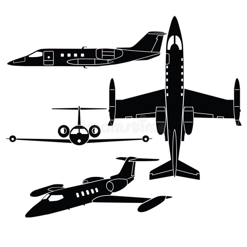 Small Private Jet Vector Set with Outline Stock Illustration ...