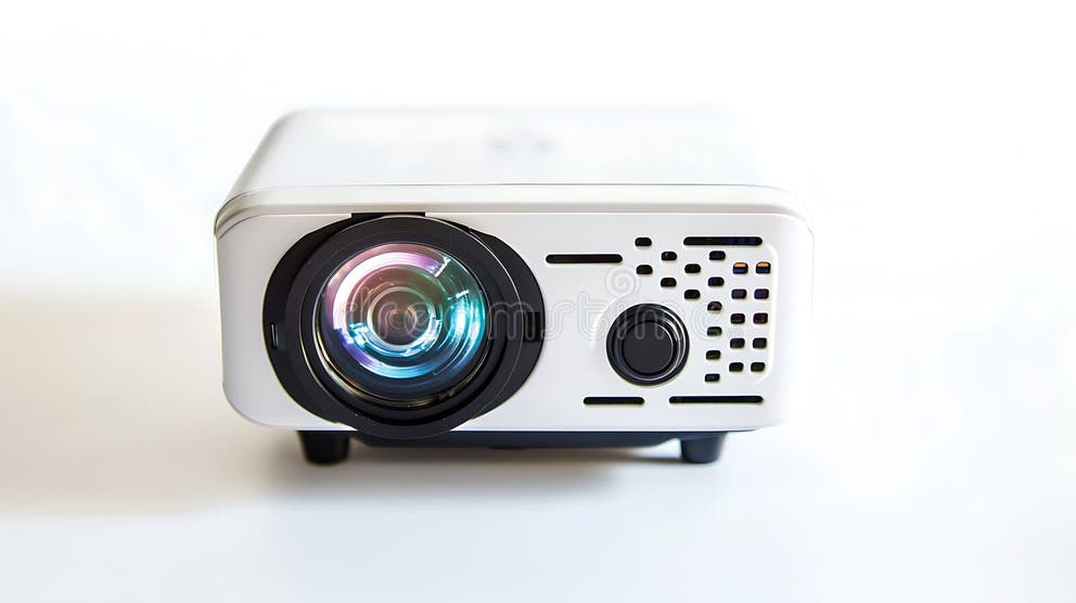 A Small Projector with a Bright Blue Lens Stock Image - Image of movie ...