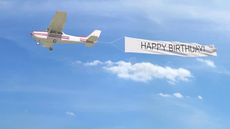 Small Propeller Airplane Towing Banner with HAPPY BIRTHDAY Caption in ...