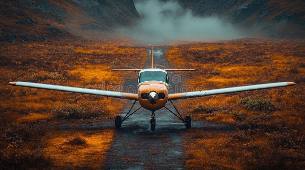 Small Propeller Plane on a Misty Mountain Path Stock Image - Image of ...