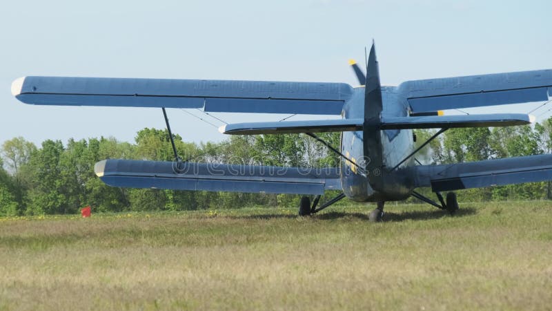 Small Old Propeller Plane is Moving Towards the Runway in Field for ...