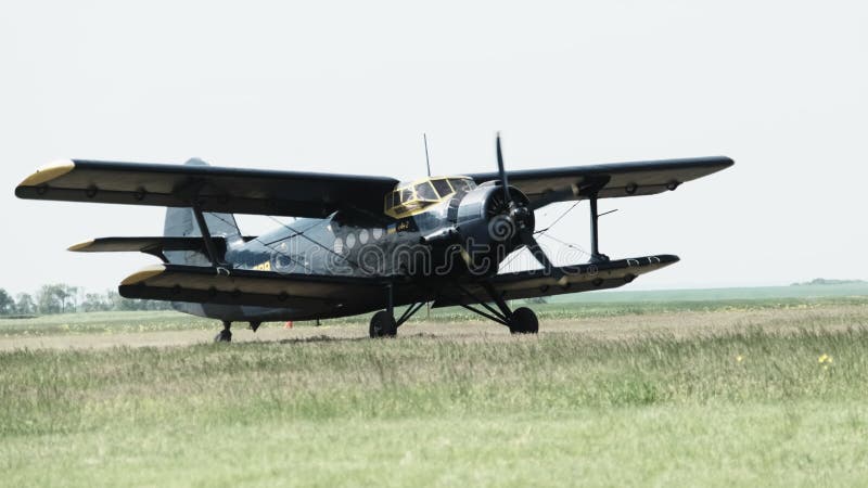 Small Old Propeller Plane is Moving Towards the Runway in Field for ...