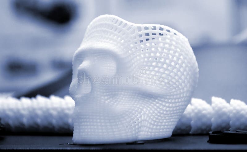 Small Prototype Human Skull 3D Printed Molten White Plastic on Surface ...