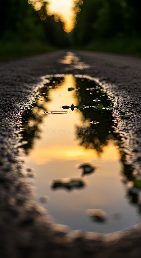 A Close-up of a Small Puddle on a Dirt Path after a Summer Rain ...