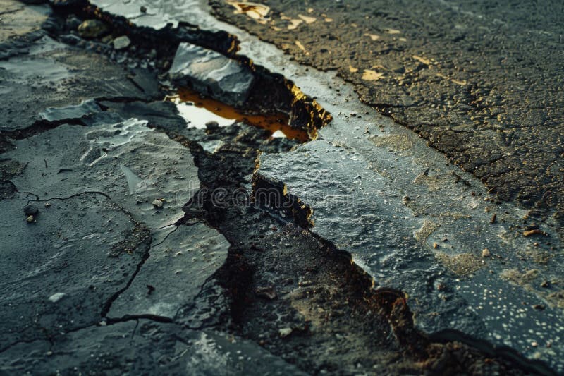 A Small Puddle of Water Sits on the Side of a Road, Awaiting Rain or ...