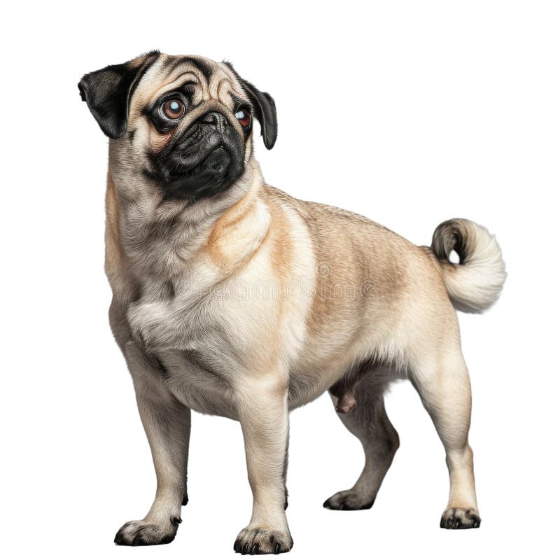 Small Pug Dog Standing on White Background Stock Photo - Illustration ...