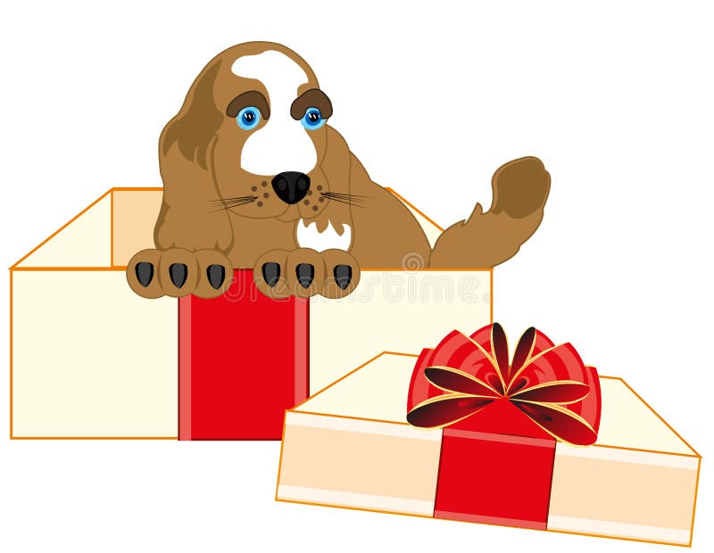 Small Puppy of the Dog in Box Gift Stock Illustration - Illustration of ...
