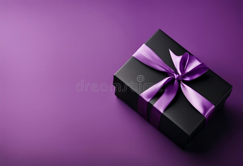 Small Purple Gift Box with Black Ribbon Bow Stock Illustration ...