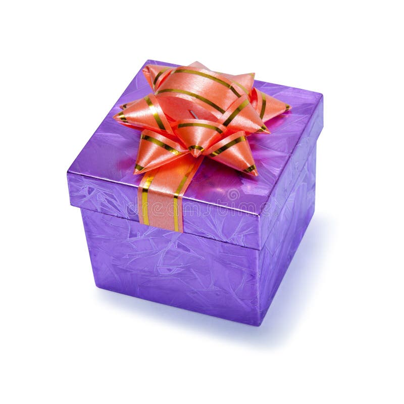 Purple Gift Box with Satin Ribbon Bow Isolated on White Stock Image ...