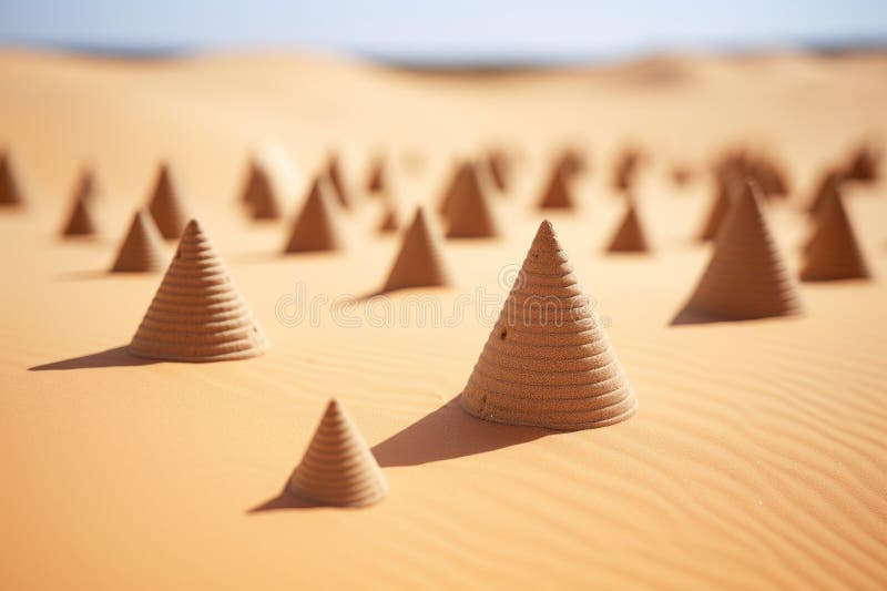 Small Pyramids Placed on a Sandy Desert Miniature Stock Image - Image ...