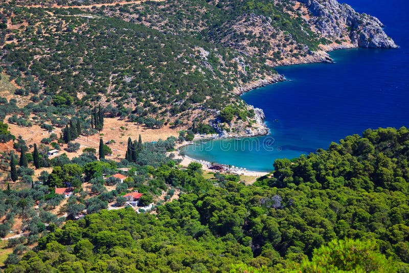 Small Quiet Bay on Greek Island Stock Image - Image of bush, europe ...