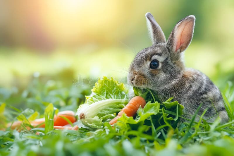 A Small Rabbit Eating a Carrot in the Grass. Generative AI Stock Photo ...