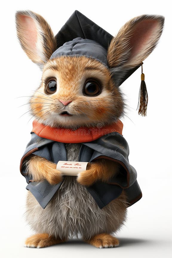 A Small Rabbit in a Graduation Cap and Gown Stock Photo - Image of ...