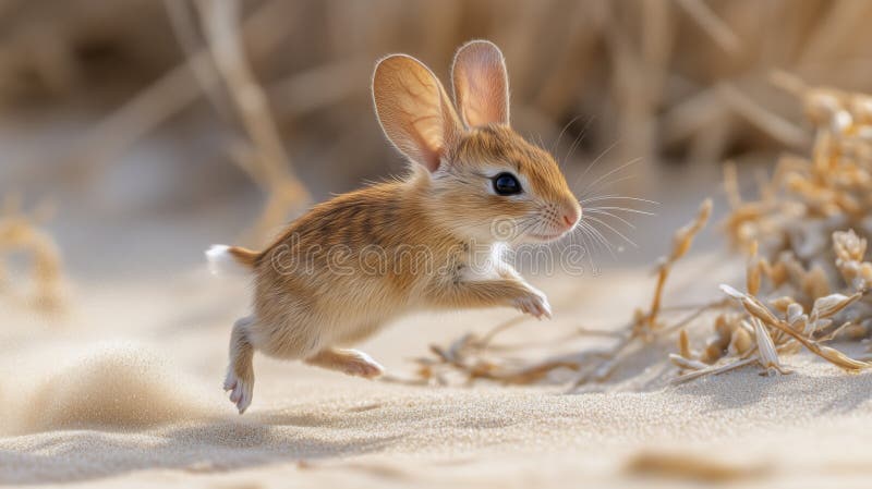 Small Rabbit Hops Across Sandy Terrain in a Natural Environment during ...
