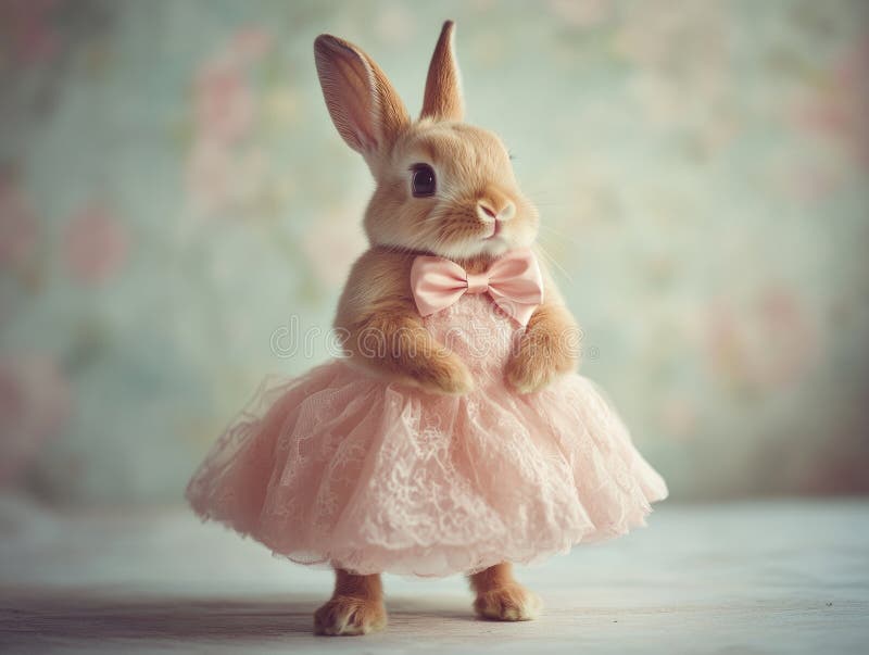 Small rabbit in pink dress stock illustration. Illustration of cute ...