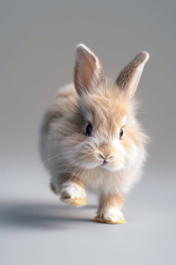 A Small Rabbit Running on a White Surface, Suitable for Various ...