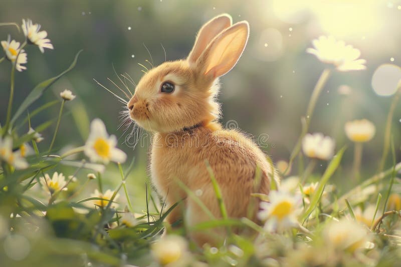 Small Rabbit Sits Amidst Colorful Flower Field Stock Photos - Free ...
