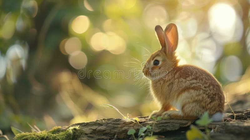 A Small Rabbit Sits on the Edge of a Tree Branch, Looking Out at the ...