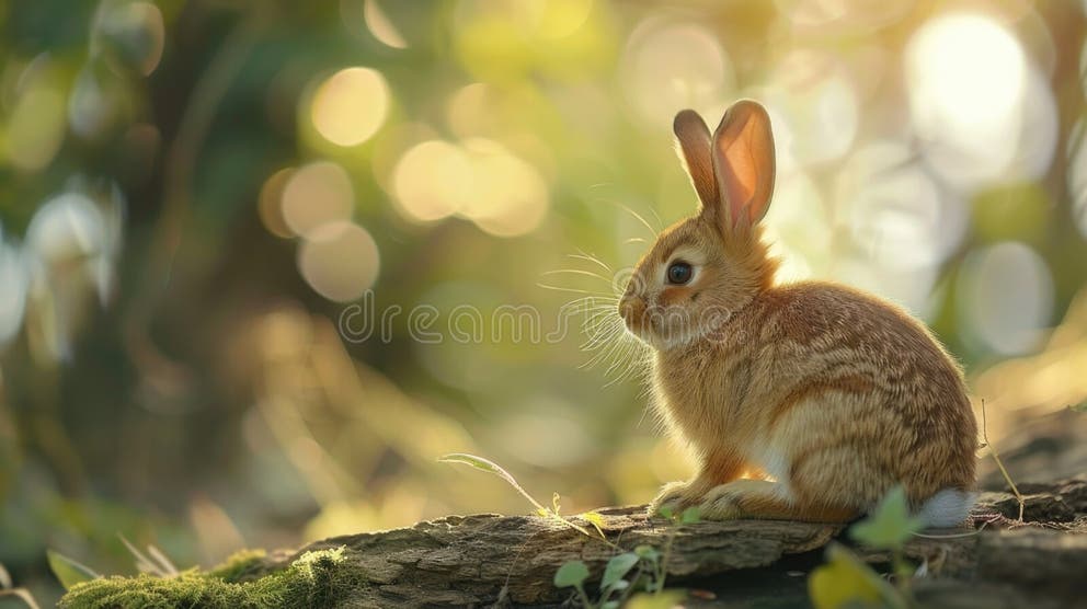 A Small Rabbit Sits on the Edge of a Tree Branch, Looking Out at the ...