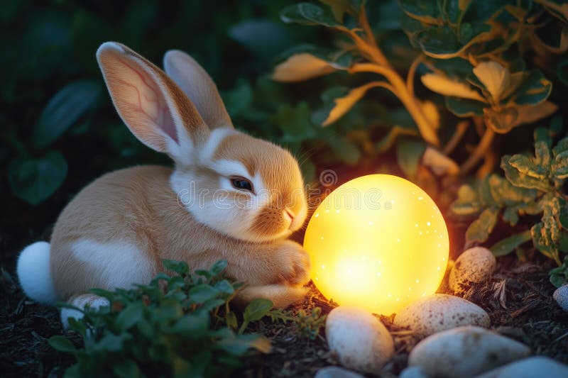 A Small Rabbit Sits Next To a Glowing Ball, Perfect for Scenes with ...
