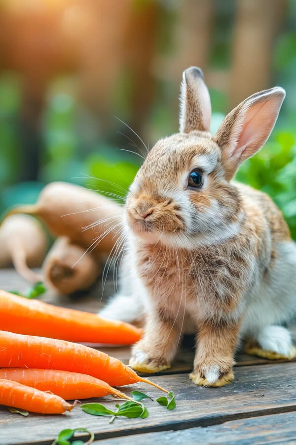 A Small Rabbit Sitting Next To a Bunch of Carrots. Generative AI Stock ...