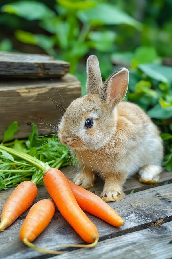 A Small Rabbit Sitting Next To a Bunch of Carrots. Generative AI Stock ...