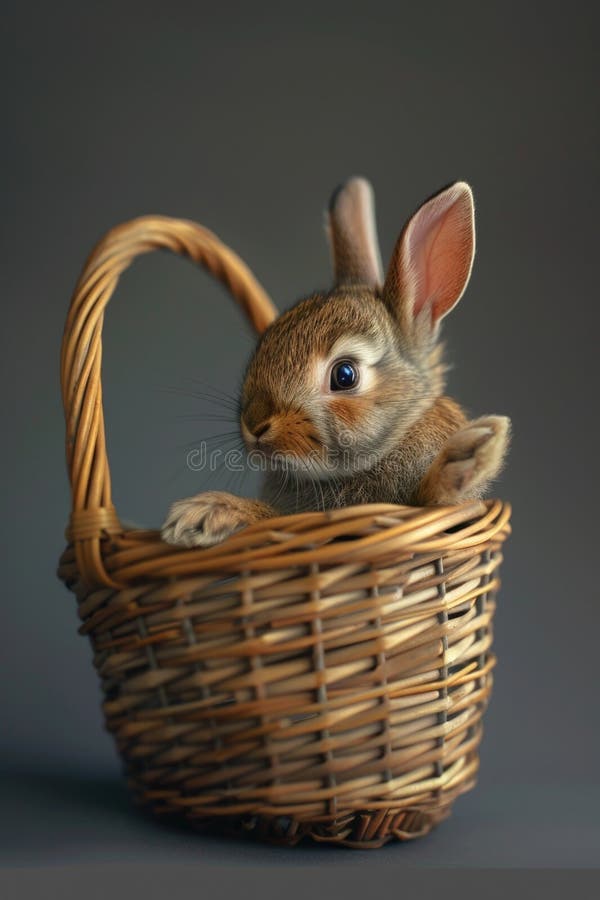 Small Rabbit Sitting Woven Wicker Basket Stock Photos - Free & Royalty ...