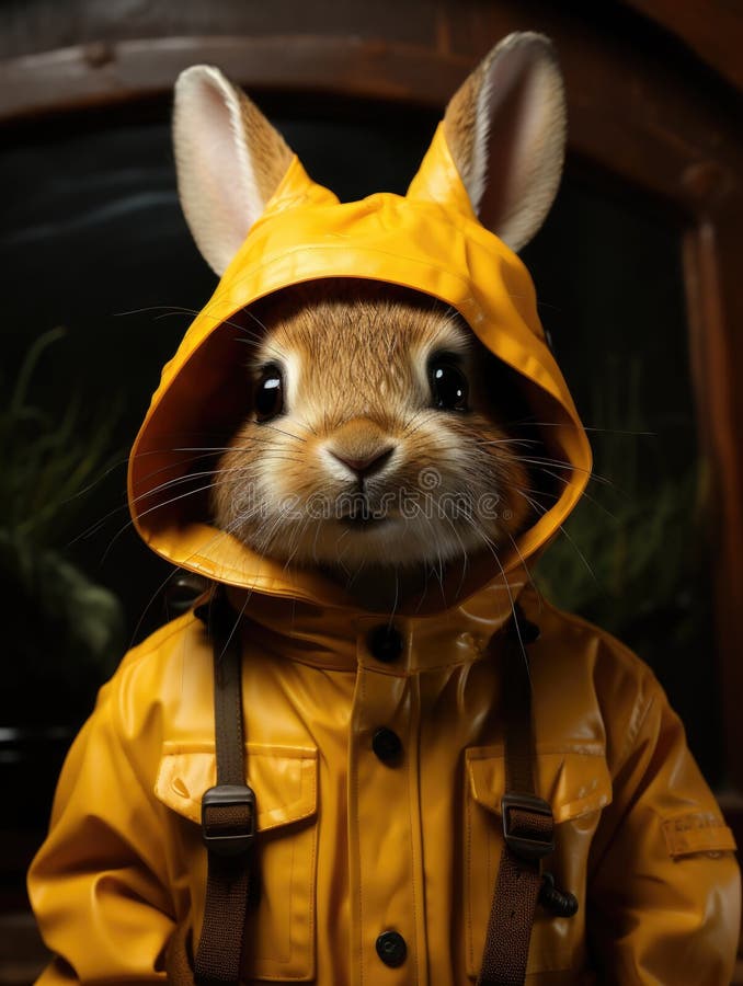 A Small Rabbit Wearing a Yellow Raincoat Stock Illustration ...