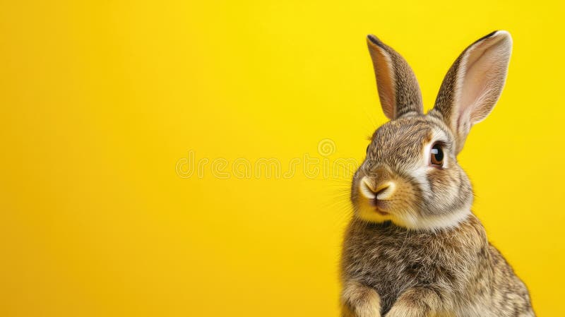 Small Rabbit on Yellow Background Stock Image - Image of innocent ...