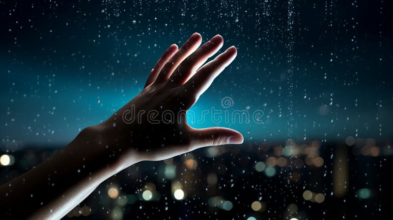 Small Raindrops at Dusk Touch the Hand Gently Falling, AI Generated ...